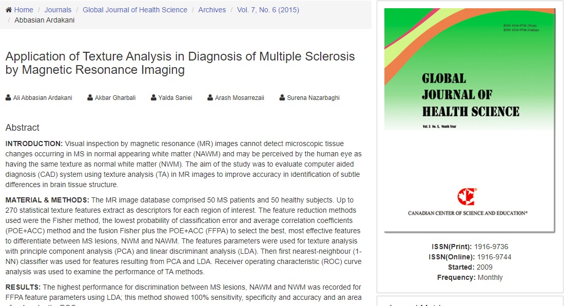 Application Of Texture Analysis In Diagnosis Of Multiple Sclerosis By Magnetic Resonance Imaging