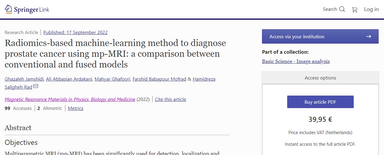 Radiomics Based Machine Learning Method To Diagnose Prostate Cancer Using Mp Mri A Comparison