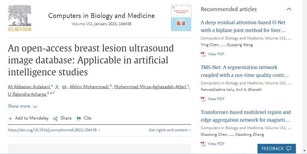 An Open Access Breast Lesion Ultrasound Image Database‏ Applicable In Artificial Intelligence